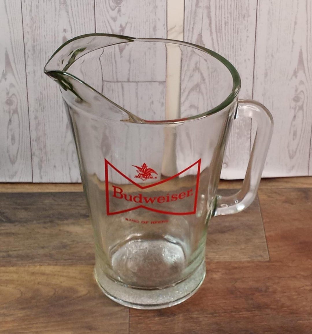 Vintage Budweiser Heavy Glass Beer Pitcher Red Bowtie Label, Dimpled ...