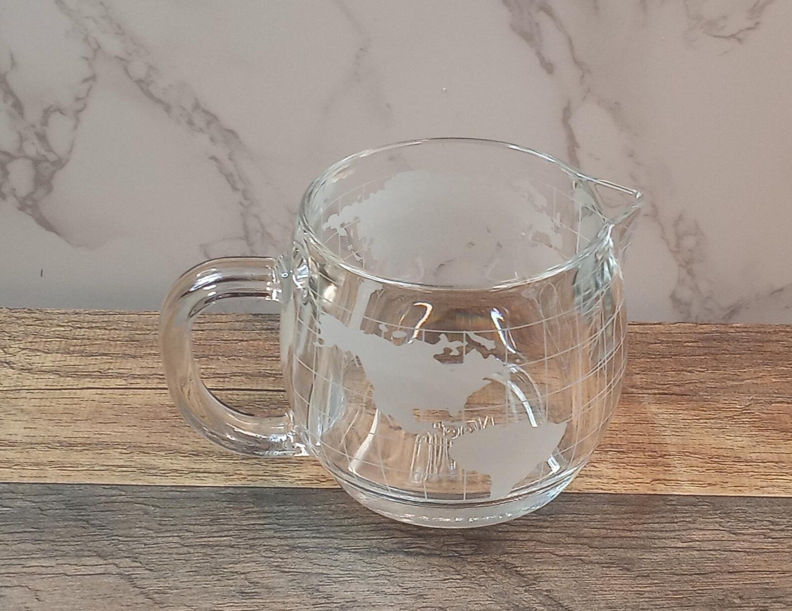Vintage Nestle Nescafe World Globe Map Etched Glass Creamer With Handle ...