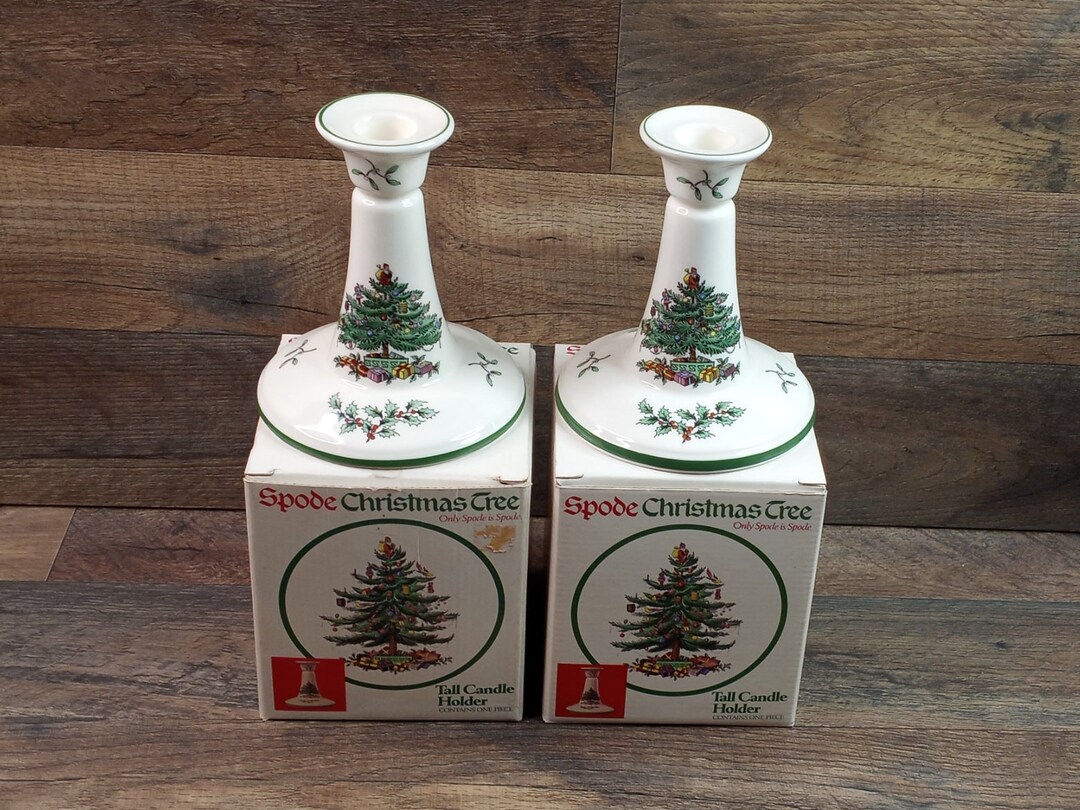 Pair (2) Vintage Spode Christmas Tree Tall Candle Holder With Original ...