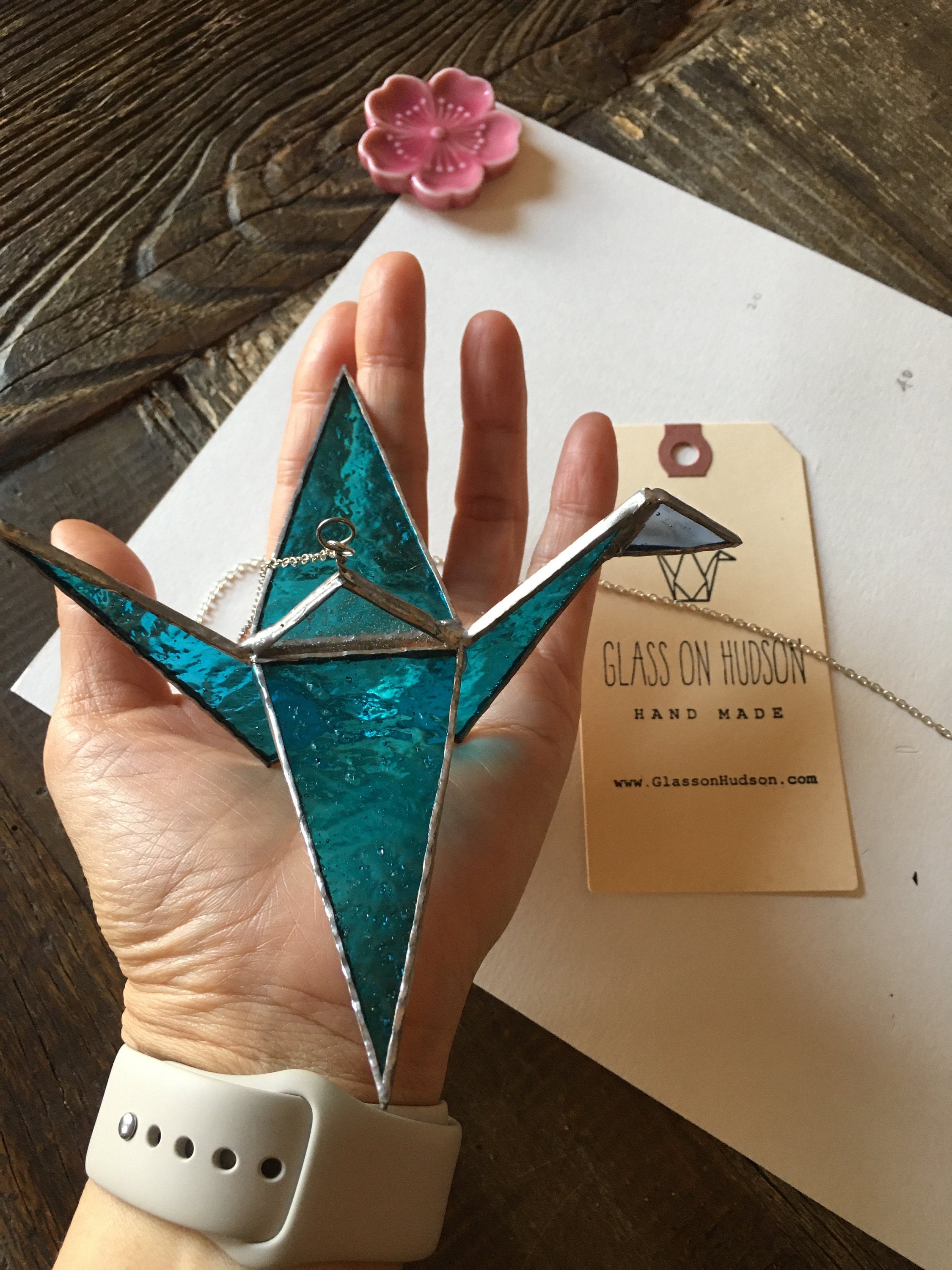 Stained Glass Origami Crane Glass Crane Ornament Home Decor Mobile ...