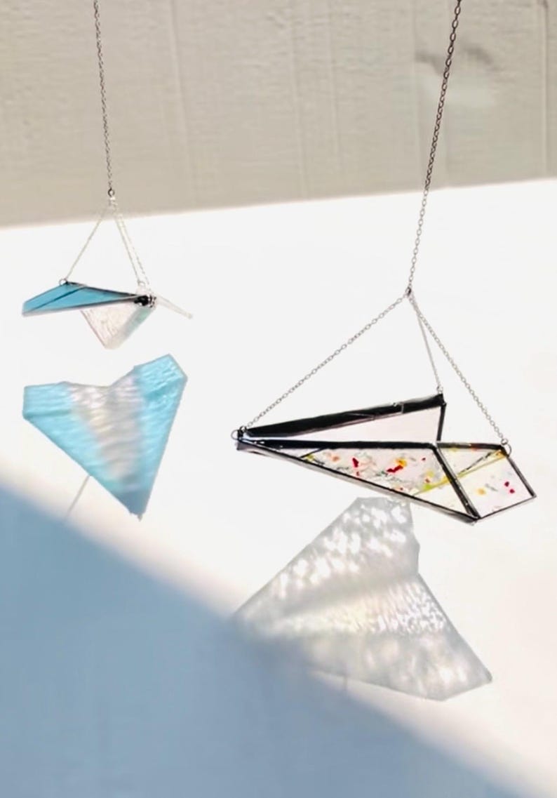 3D Stained Glass Airplane Pattern: DIY Origami Paper Airplane (digital ...