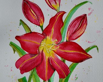 Original Painting of Red Lily in Acrylic - Etsy