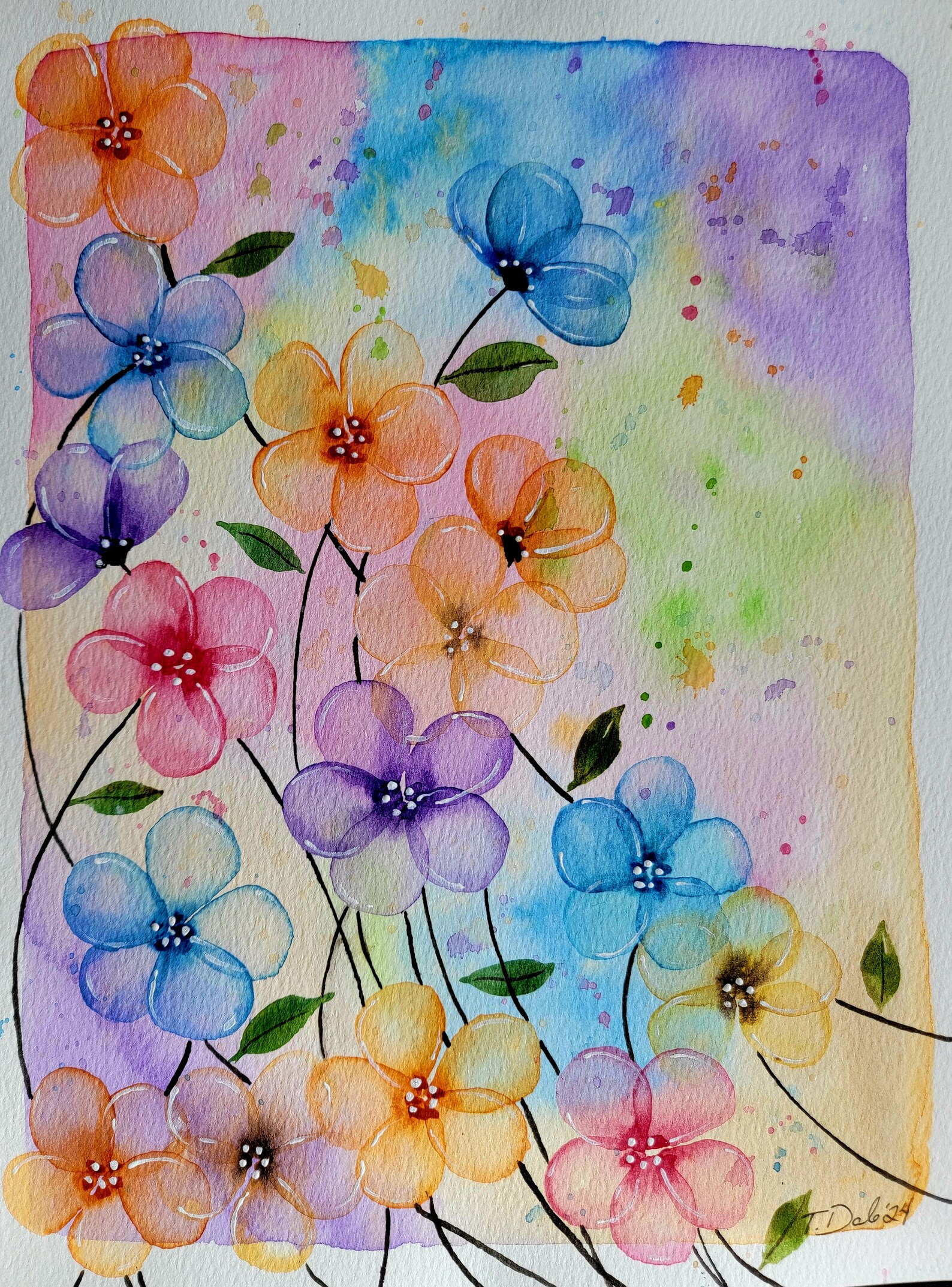Watercolor Print - Spring Flowers in the Wind - Etsy