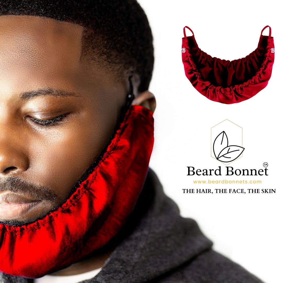 RED- Premium Adjustable Beard Bonnet, Beard Product, Silky Satin, Mens ...