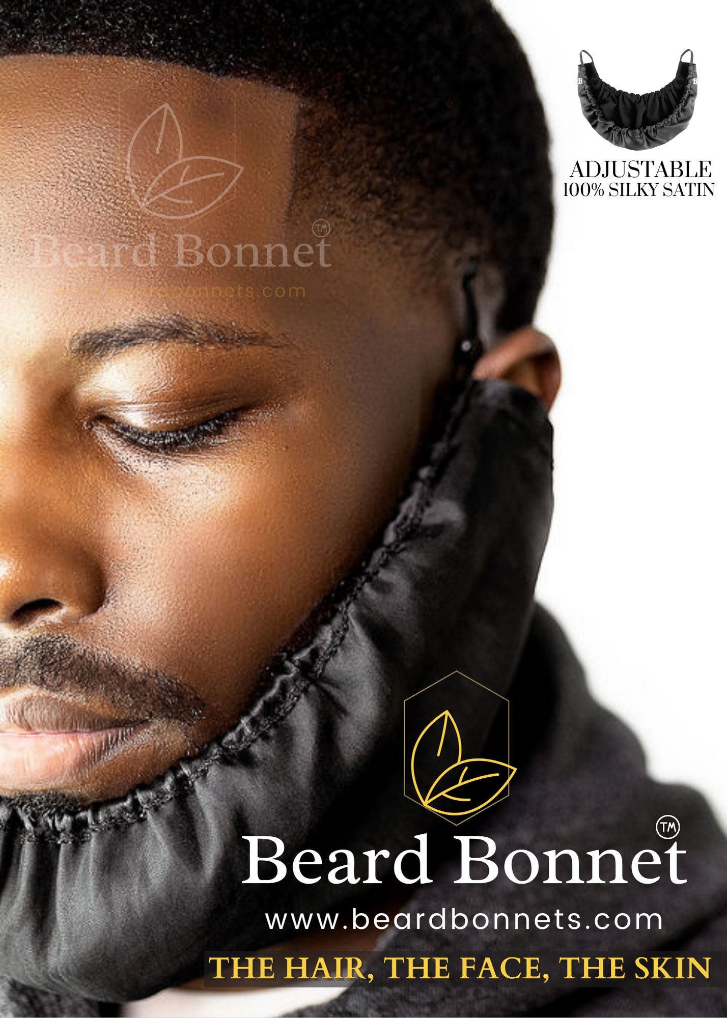 NEW Premium Adjustable Beard Bonnet, Beard Product, Silky Satin, Mens ...