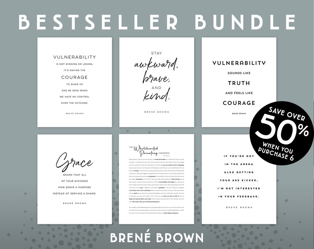 Brene Brown Quotes Set of 6 Prints, Printable Wall Art Bundle, Modern ...