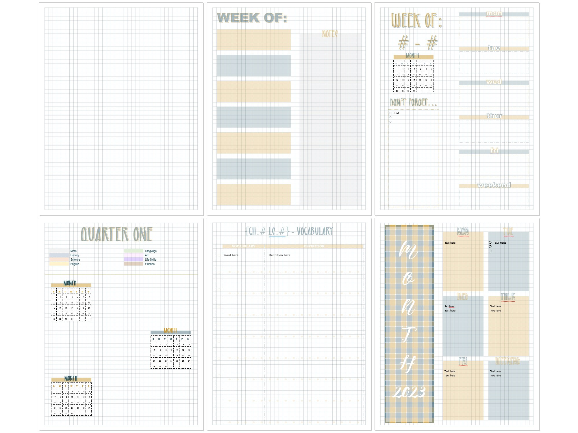 Student Organizer Editable Digital Printable - Student Graph Quad Grid ...