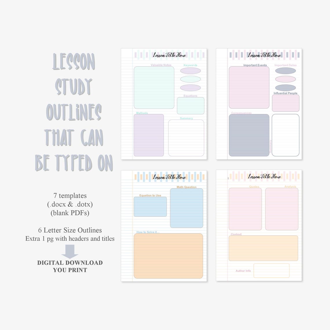 Student Notes Pages Printable Bundle | Blank Study Note Template ...