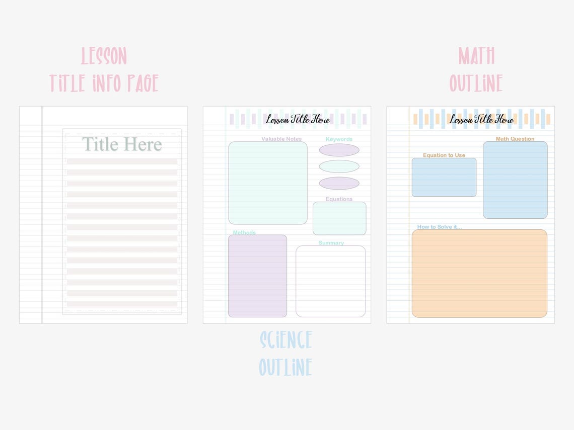 Student Notes Pages Printable Bundle | Blank Study Note Template ...