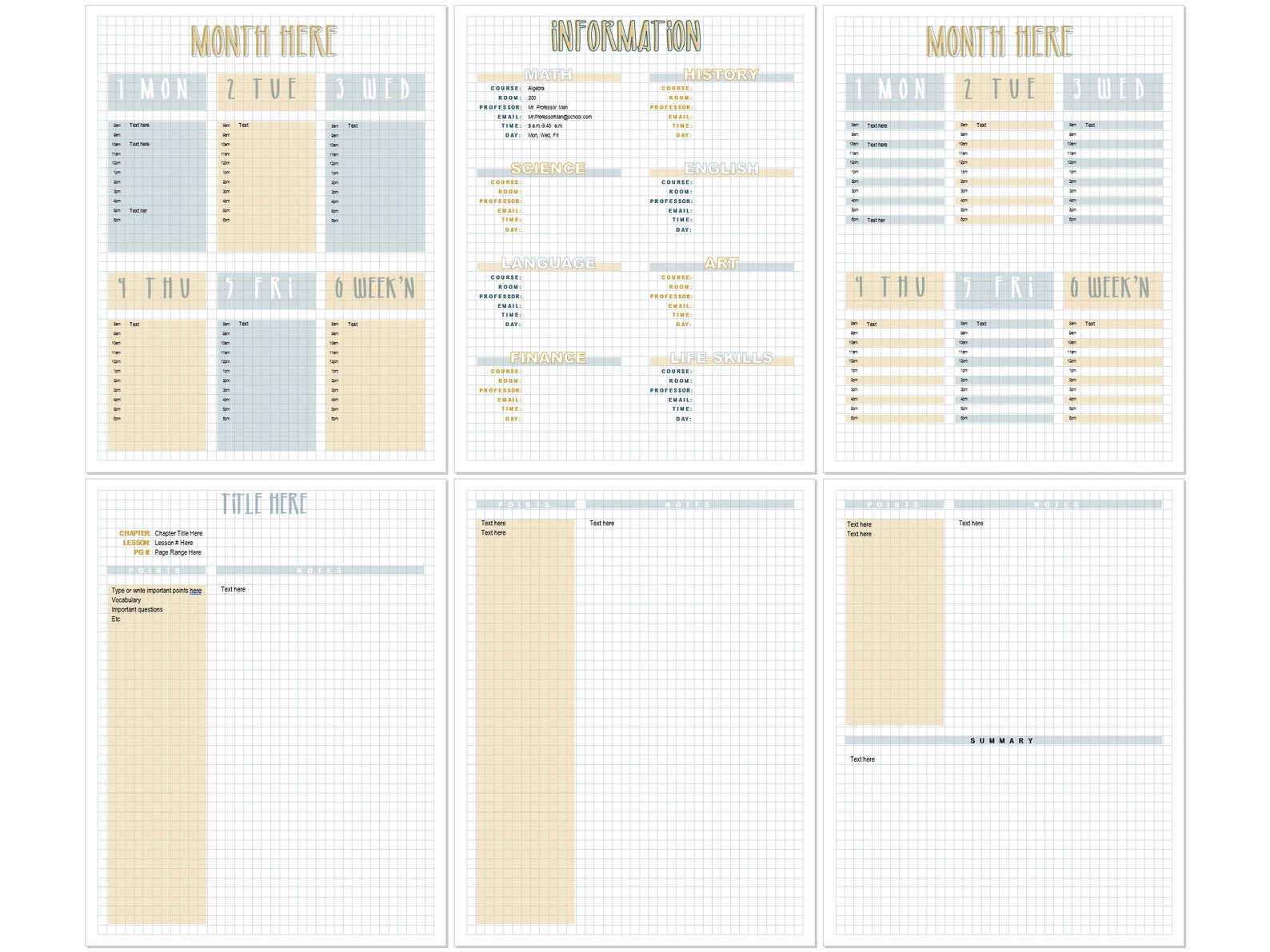 Student Organizer Editable Digital Printable - Student Graph Quad Grid ...
