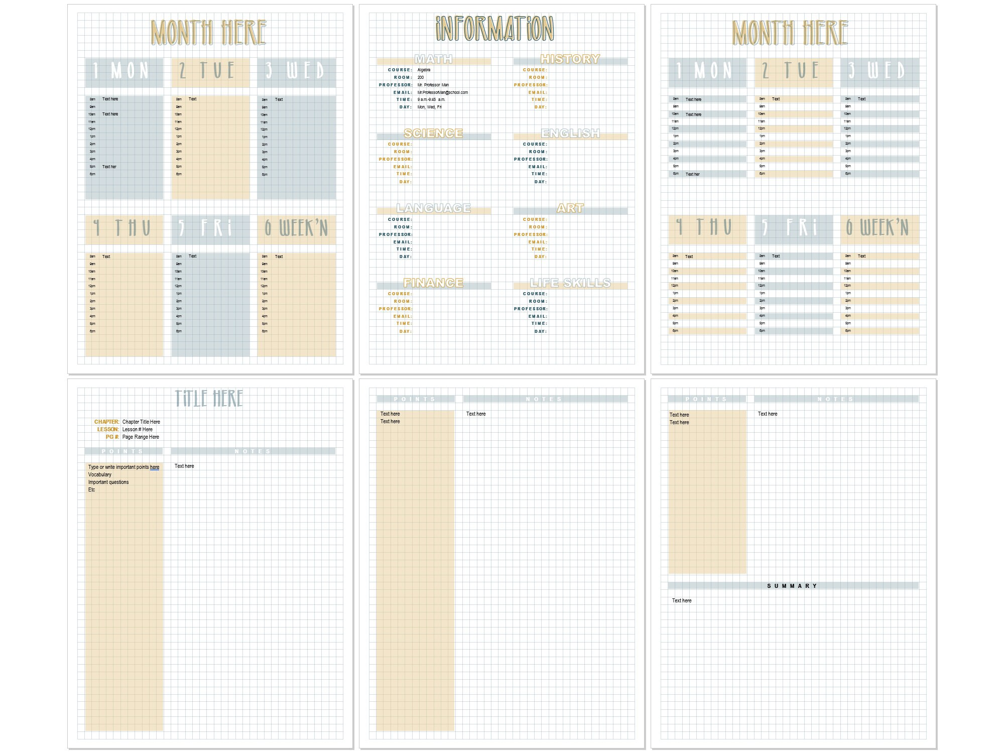 Student Organizer Editable Digital Printable - Student Graph Quad Grid ...