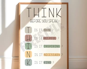 Think Poster - Think Before You Speak Print - Educational Art ...