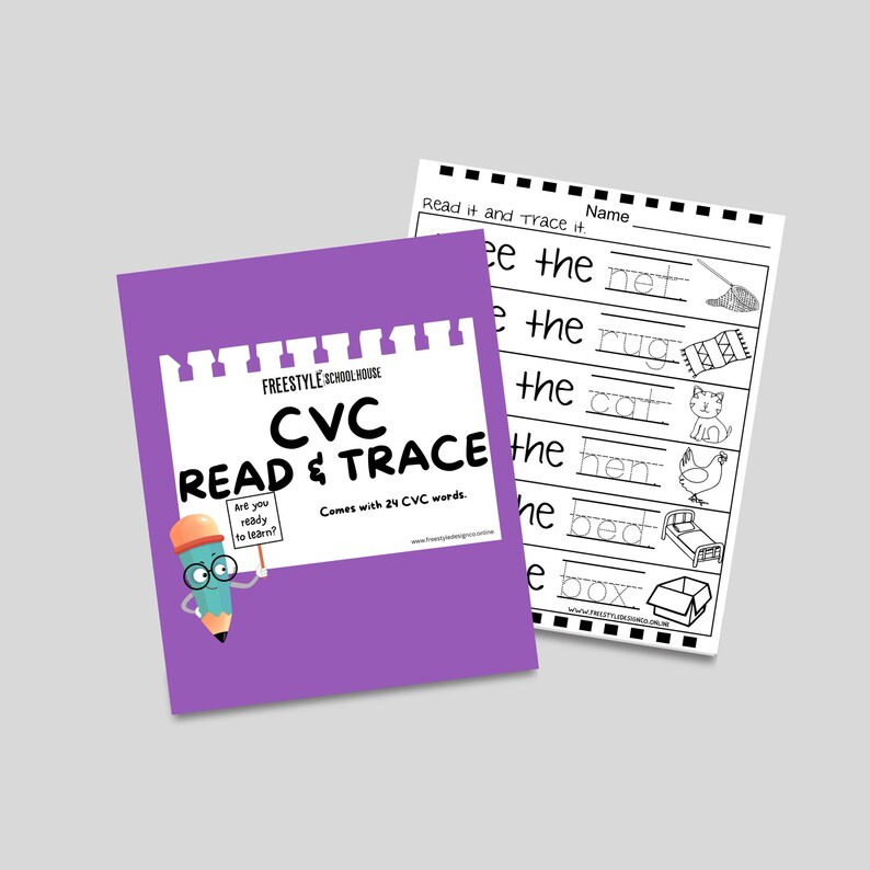 CVC Worksheet | Read and Trace | Digital Download - Etsy