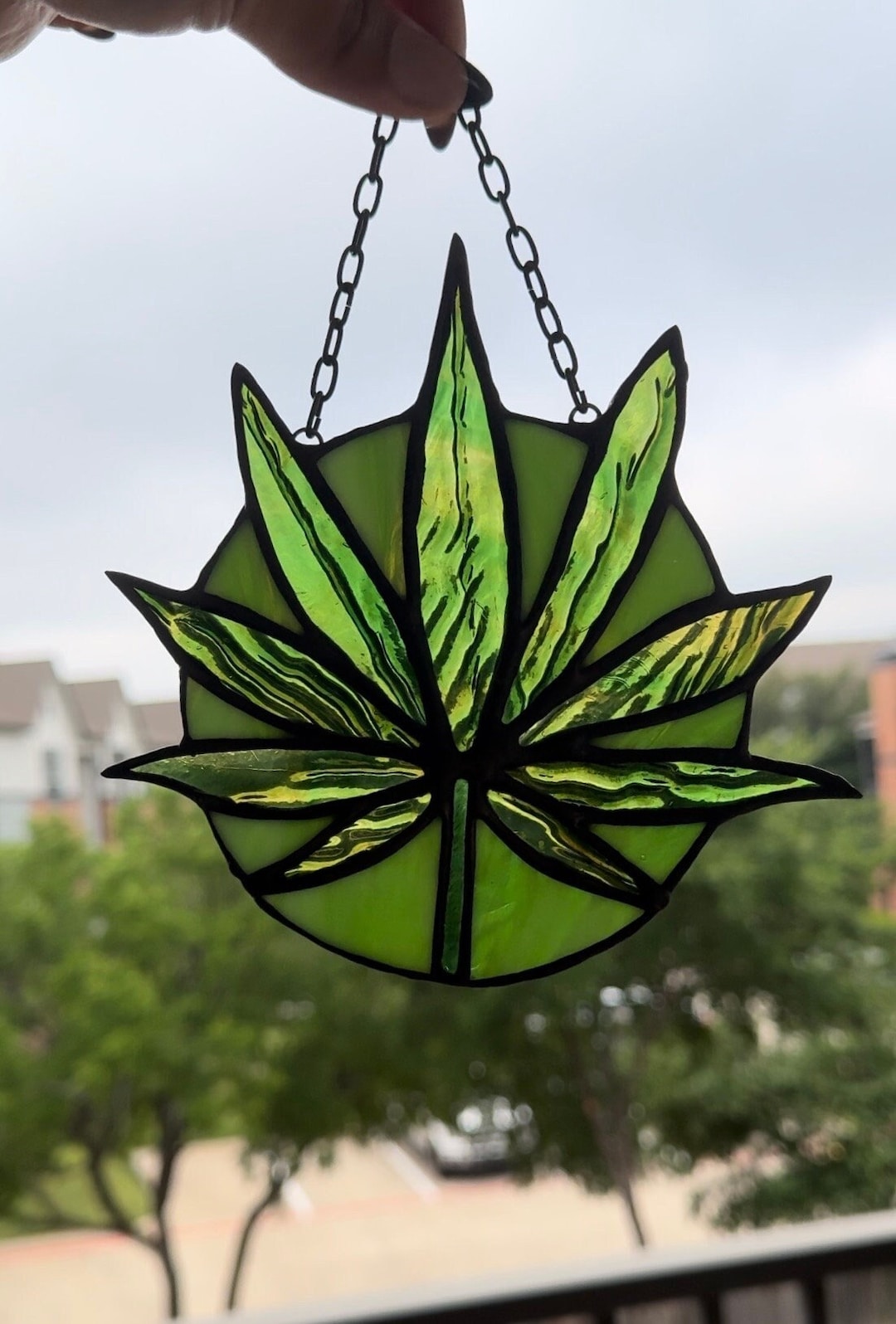 Stained Glass Cannabis Marijuana Leaf Sun Catcher / 420 Botanical ...