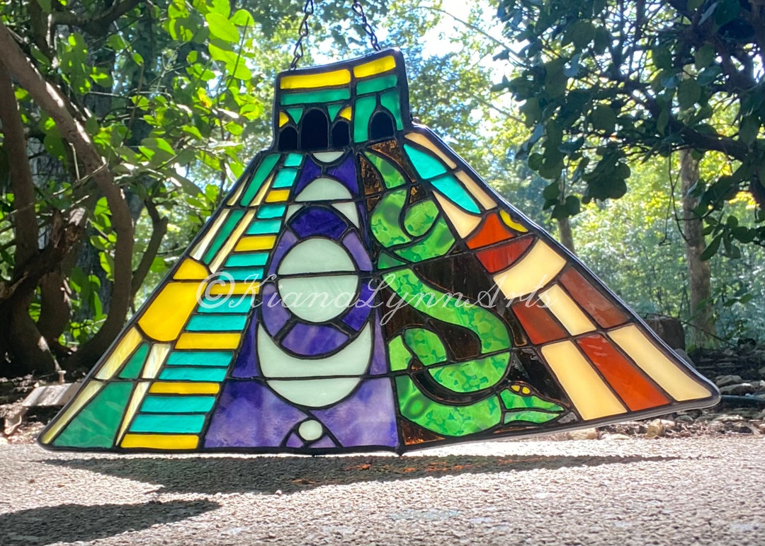 El Castillo Mayan Pyramid Stained Glass Suncatcher / Sun Moon / Eagle ...
