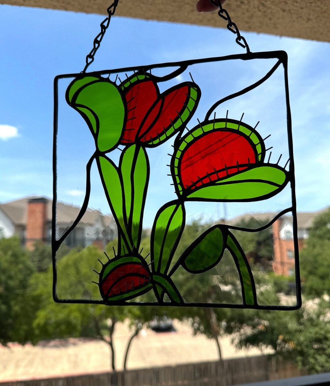 Stained Glass Venus Flytrap Panel: Handmade Window Art - Etsy