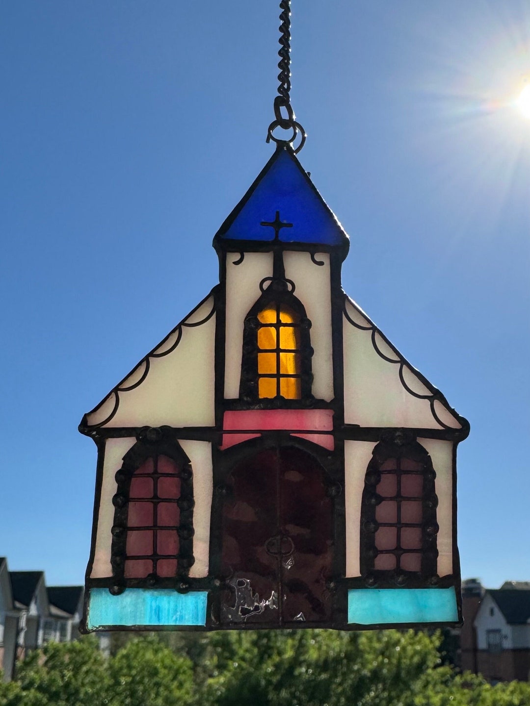 Stained Glass House of Worship Church Sun Catcher / Steeple Ornament ...