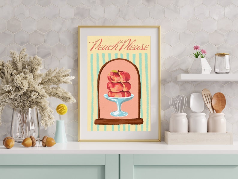 Vintage Peach Poster | Retro Aesthetic Wall Art | Kitchen Decor | Oil ...