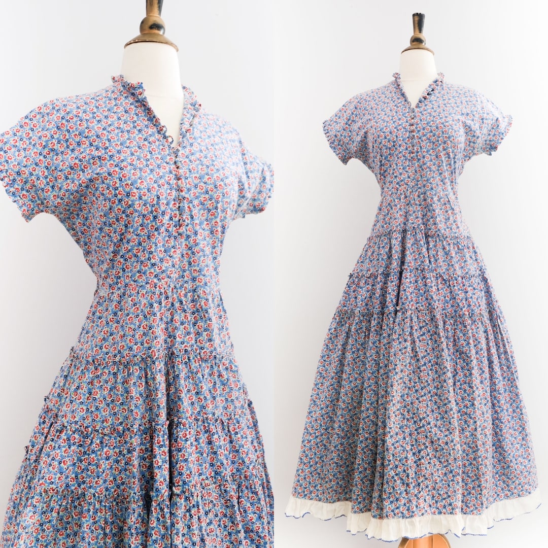 Vintage Late 1940’s/early 1950’s Gail Whitley Ruffle Floral Dress • S/M ...