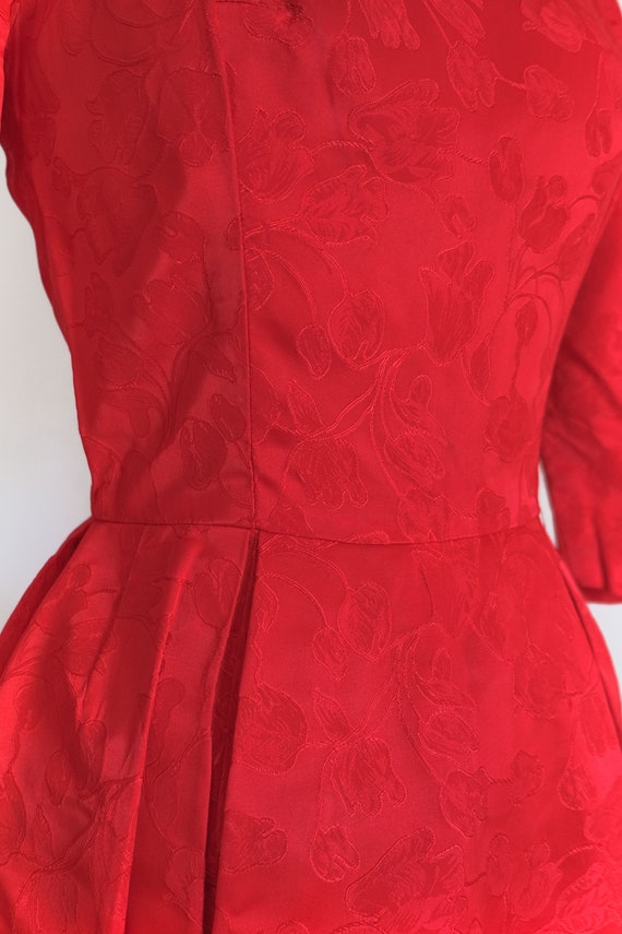 Vintage Late 50s/Early 60s Red Floral Satin Cocktail … - Gem