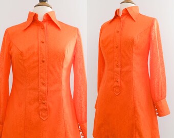 1970s Shirt Dress, Mod 70s Dress, Orange70s Dress, Midcentury Dress and ...