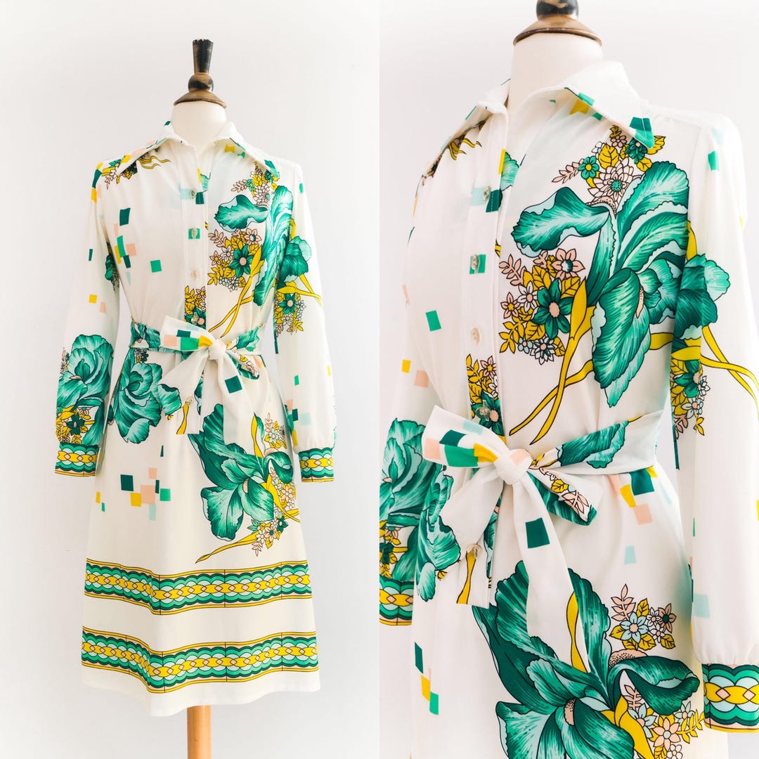 Vintage 1970s Groovy Psychedelic Floral Neon Dress • S - Etsy