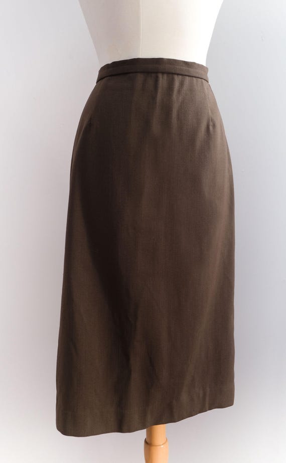 Vintage 1950s Brown Wool Pencil Skirt • M/L - Gem
