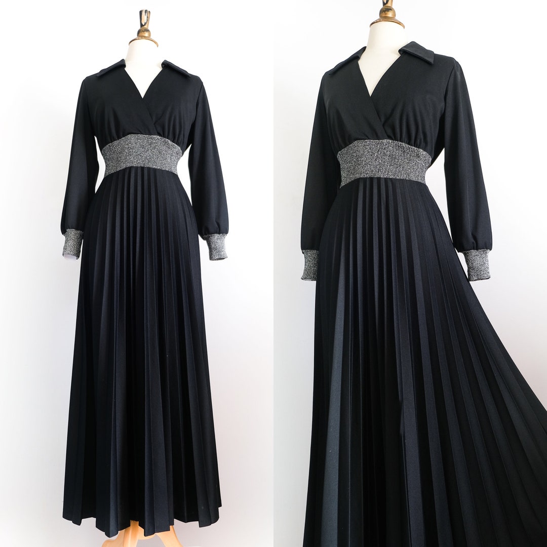 Vintage 1970s Black Metallic Disco Maxi Dress L - Etsy
