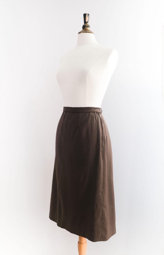 Vintage 1950s Brown Wool Pencil Skirt • M/L - Gem