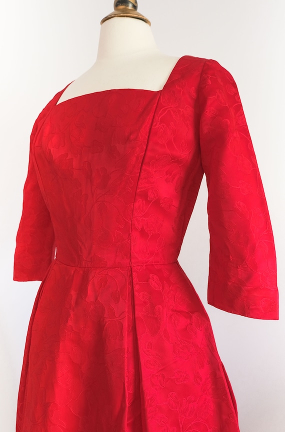 Vintage Late 50s/Early 60s Red Floral Satin Cocktail … - Gem