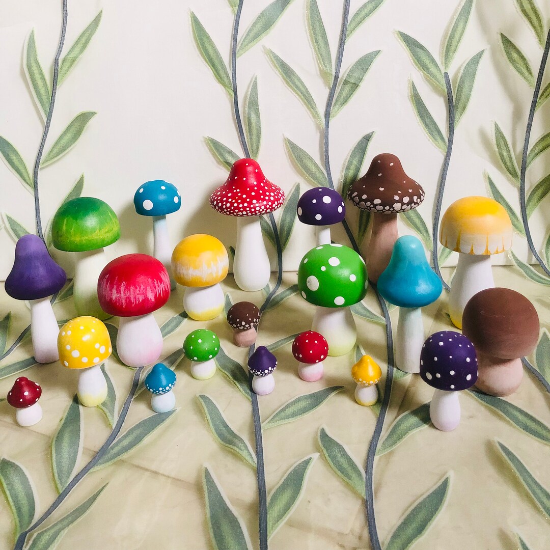 Wooden Mushroom Sets Hand-painted - Etsy