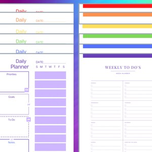 Colorful Daily Planner, Weekly Planner, Daily and Weekly Planner Bundle ...