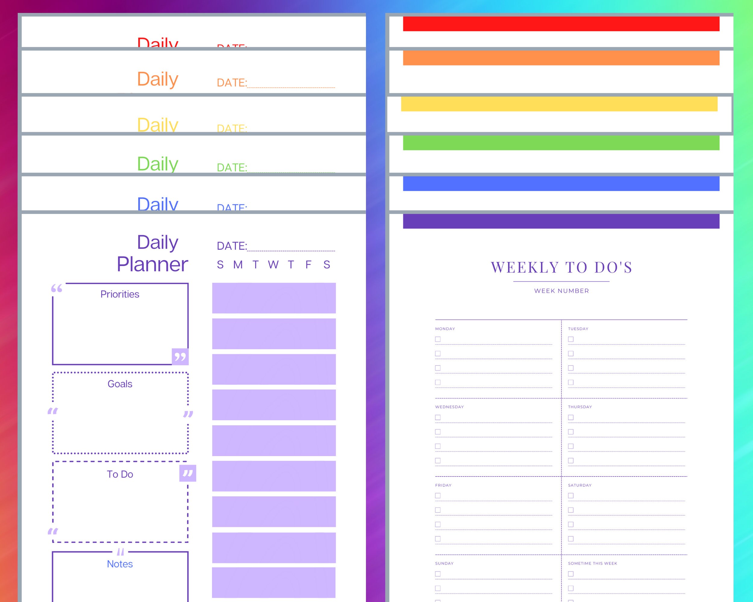 Colorful Daily Planner, Weekly Planner, Daily and Weekly Planner Bundle ...