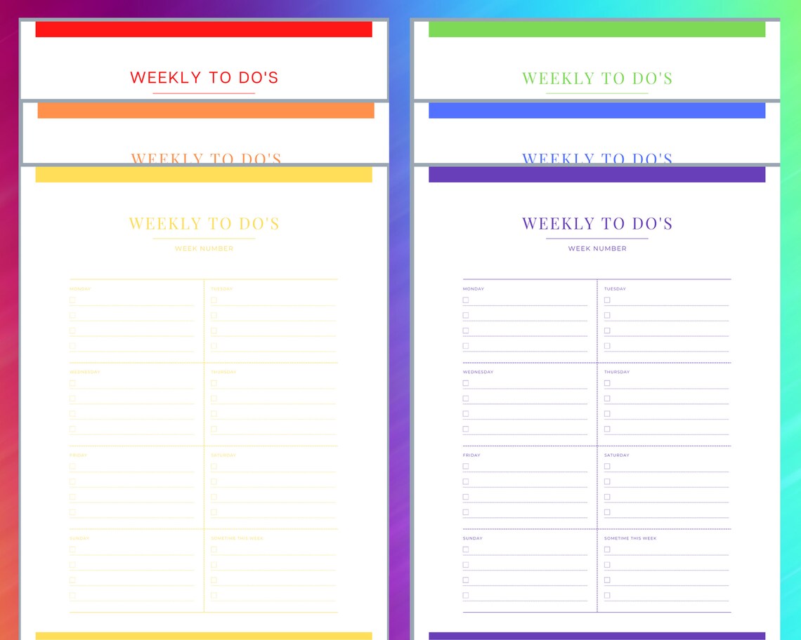Colorful Daily Planner, Weekly Planner, Daily and Weekly Planner Bundle ...