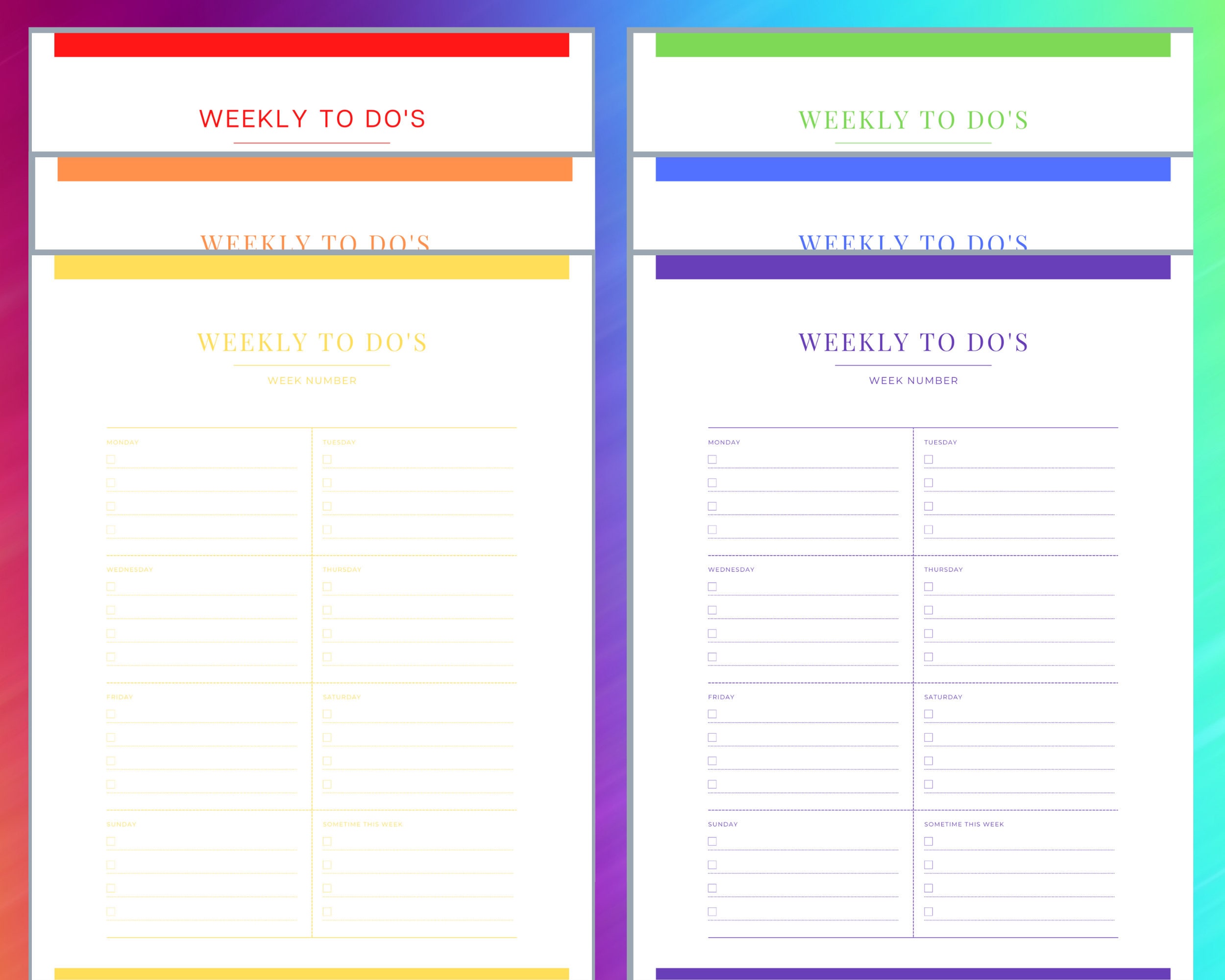 Colorful Daily Planner, Weekly Planner, Daily and Weekly Planner Bundle ...
