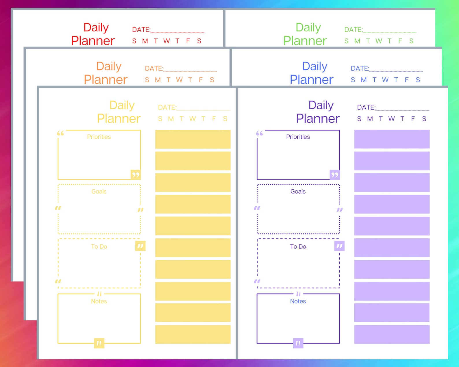 Colorful Daily Planner, Weekly Planner, Daily and Weekly Planner Bundle ...