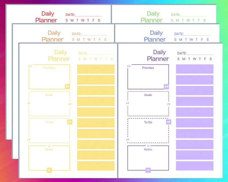 Colorful Daily Planner, Weekly Planner, Daily and Weekly Planner Bundle ...