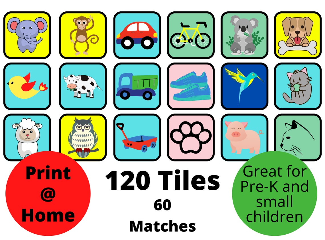 Printable Pre-k and Child's Memory Game, Printable Children's Matching ...