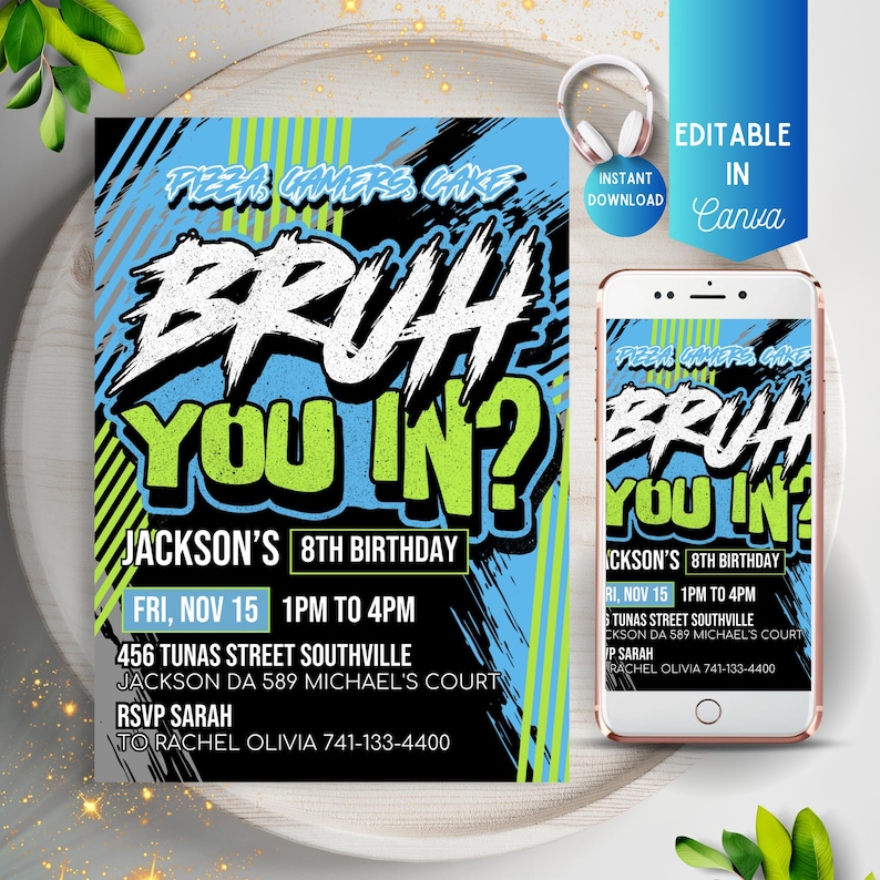 Editable Bruh Party Invitation | Bruh Birthday Invitation | Gamer Party ...