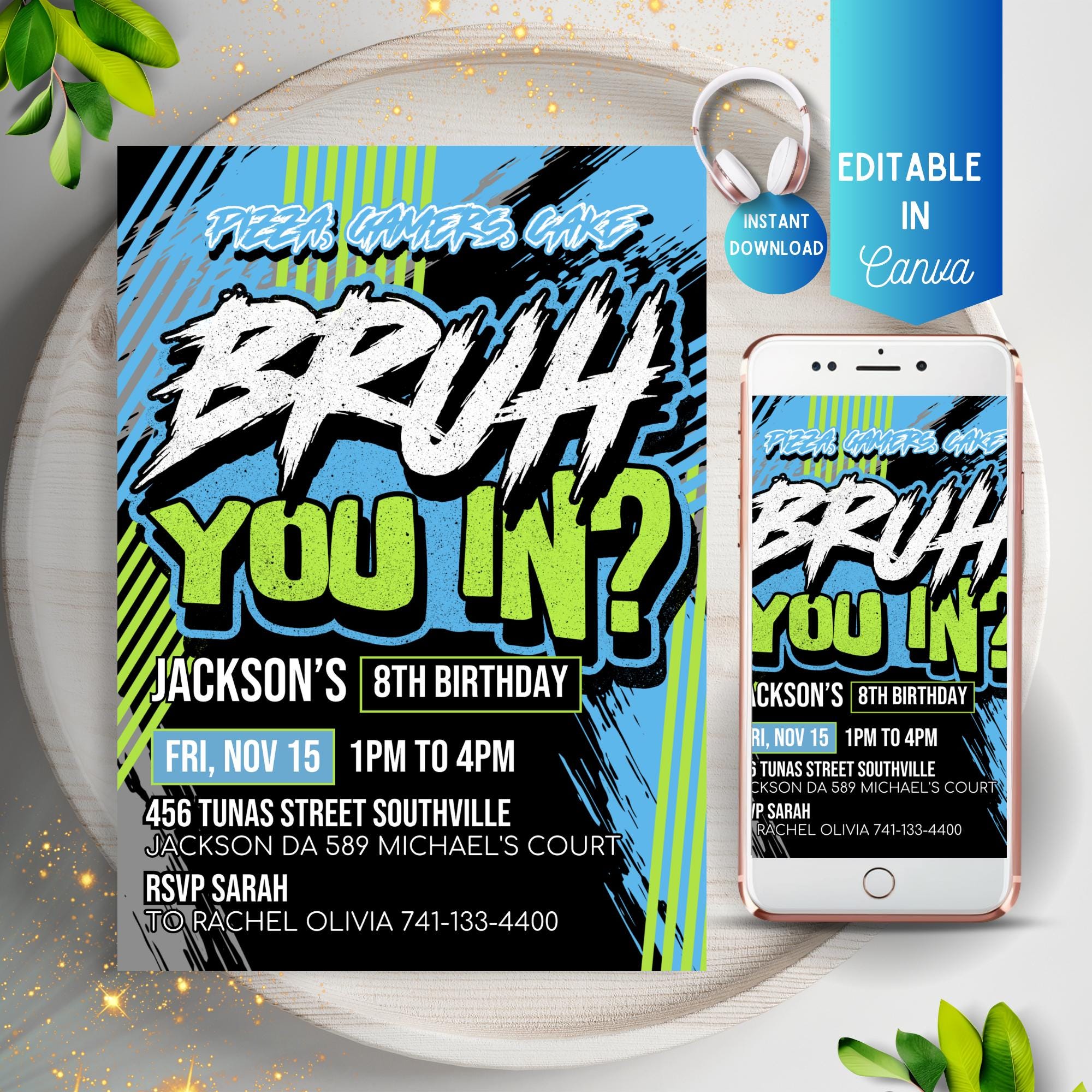 Editable Bruh Party Invitation | Bruh Birthday Invitation | Gamer Party ...