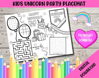 Unicorn Birthday Coloring Placemat - Etsy