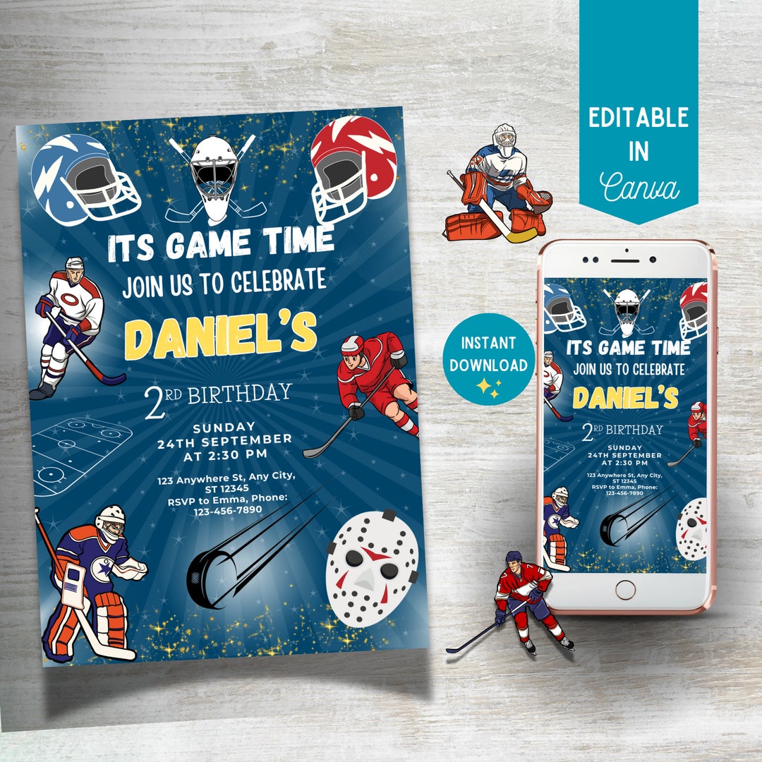 Ice Hockey Birthday Invitation: Editable Canva Template (5x7 Invite) - Etsy