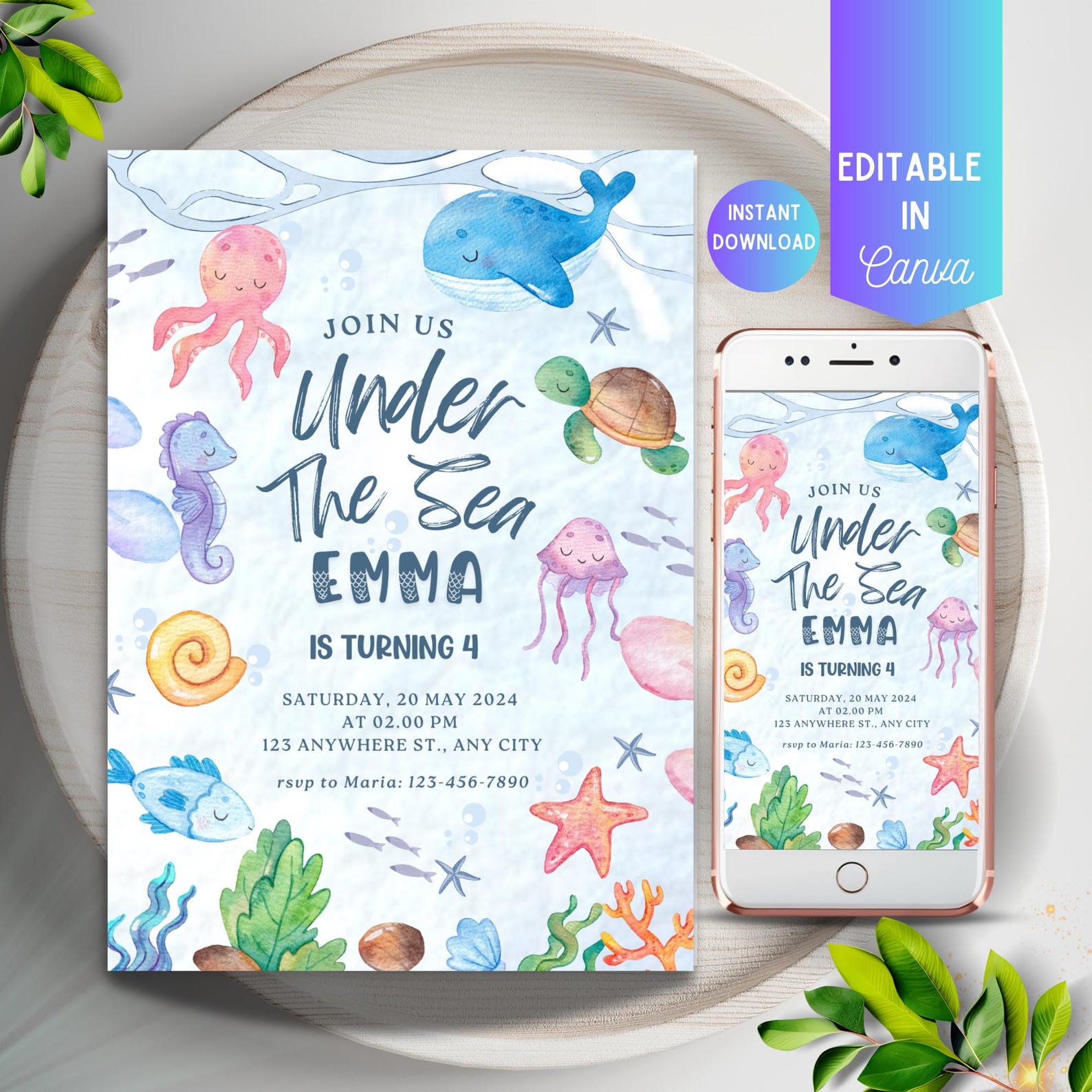 Editable Under the Sea Invite | Instant Download | Ocean Birthday ...