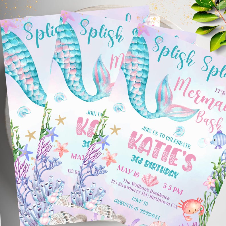 Editable Mermaid Birthday Invitation: Under the Sea Canva Template ...