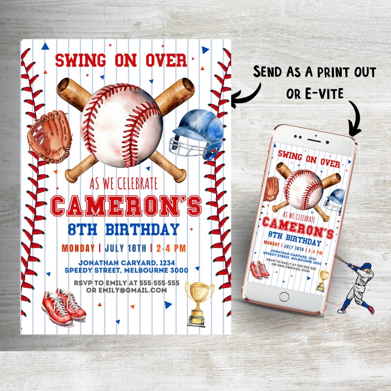 Editable Baseball Birthday Invitation: Sports Party (digital Download ...