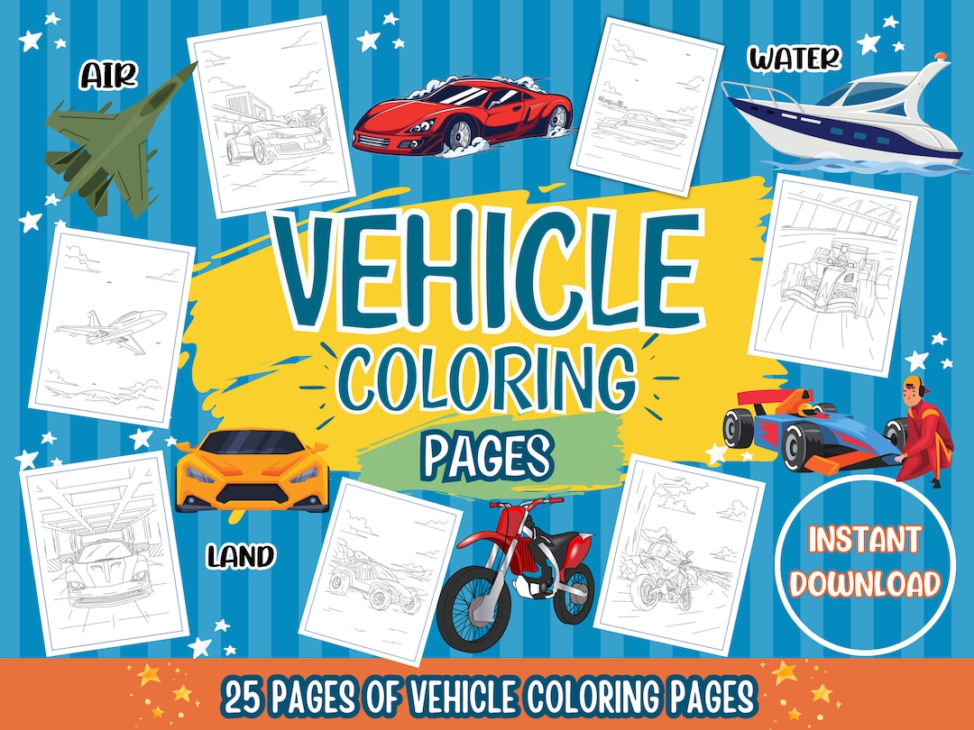 Vehicle Coloring Pages for Kids Preschoolers Land Air - Etsy