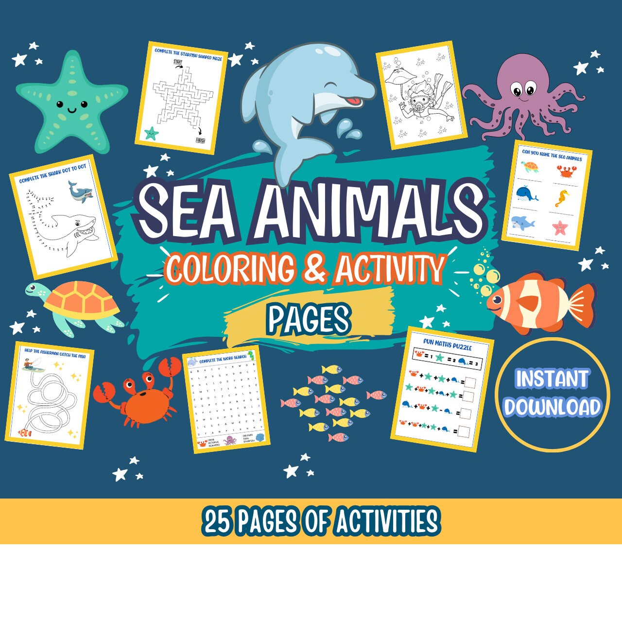 Sea Animals Activity Pages | Instant Download | Sea Animals Birthday ...