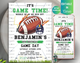 Editable Football Themed Birthday Party Invitation Card Template ...