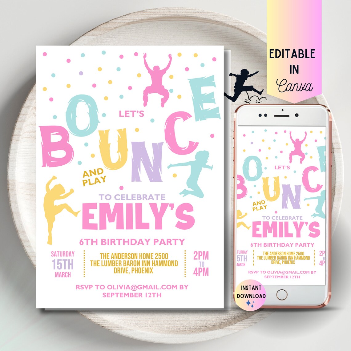 Bounce House Birthday Invitation: Editable Kids Party Invite (digital ...
