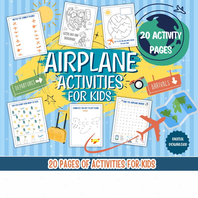 Airplane Activity Bundle: Kids Travel Games, 20 Pages (PDF) - Etsy